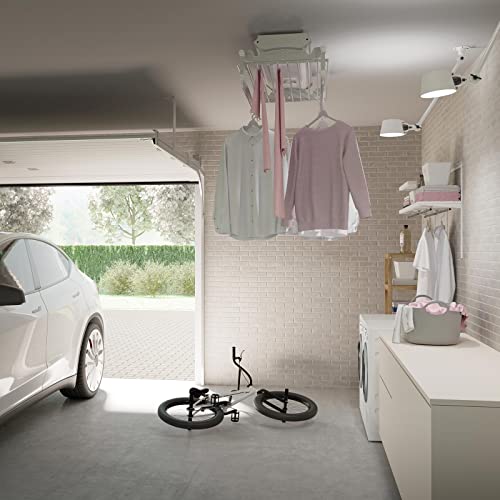 foxydry Air, Wall and Ceiling Clothesline, Electrical Drying Rack, with Remote Control in Aluminium and Steel (Ceiling Mounted, 120)