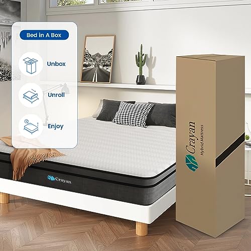 Crayan Queen Mattress, 12 Inch Memory Foam Mattress Queen Size, Hybrid Mattress in a Box with Individual Pocket Spring for Motion Isolation & Silent Sleep, Pressure Relief, CertiPUR-US
