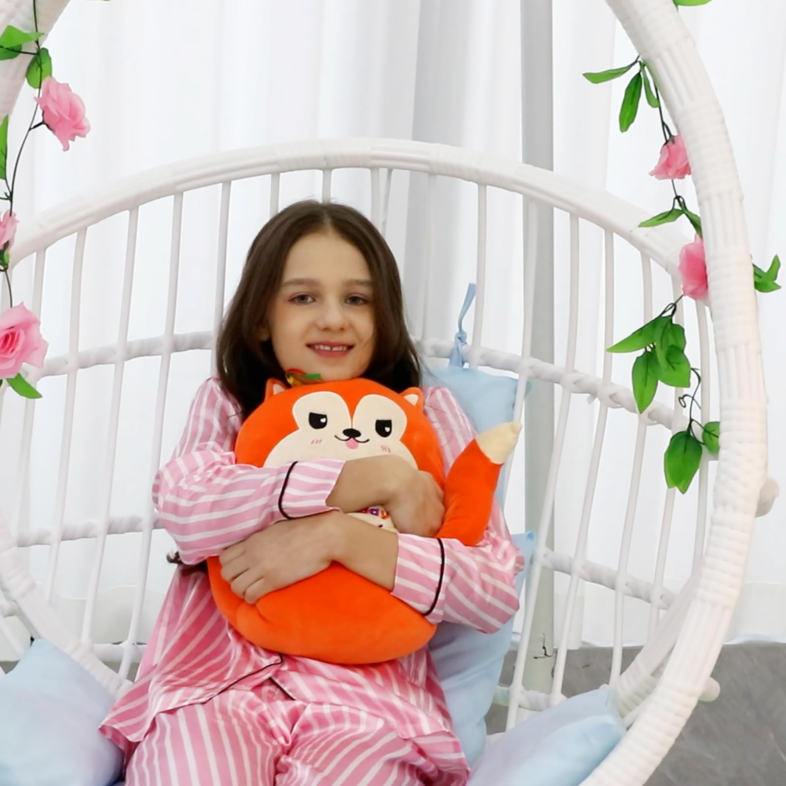Easfan 12’’ Birthday Fox Plush Pillow Soft Fox Plush Toy Cute Fox Stuffed Animal Home Room Decoration Birthday Gifts for Kids Adults, Orange