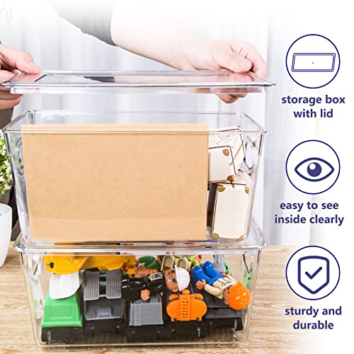 HANSGO Refrigerator Organizer Bins with Lid, 4PCS Stackable Organizer Basket Bins with Handles Clear Plastic Pantry Organizer and Storage Bins for Fridge Kitchen Bedroom Office