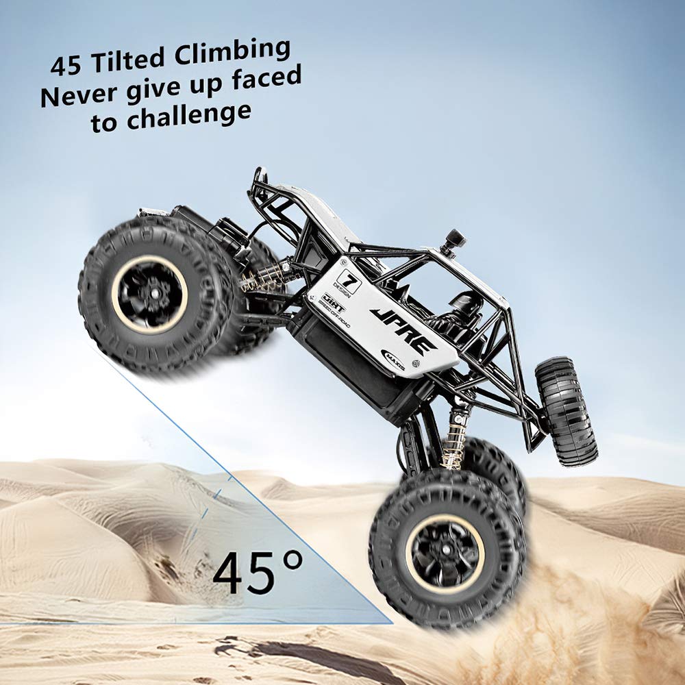 GoolRC 1/16 Alloy RC Car, 2.4GHz Remote Control Buggy, 4WD Off-Road Rock Crawler, 15km/h High Speed Climbling Truck Car RTR for Kids (Silver)