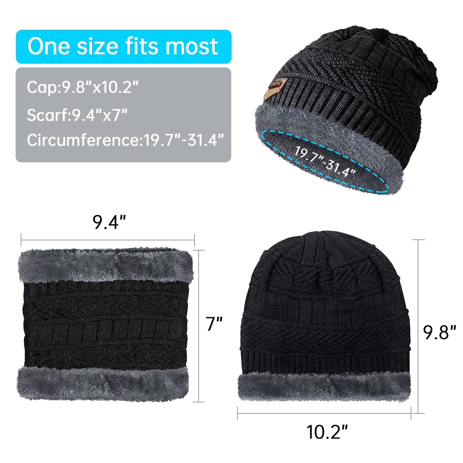 Beanie Hats for Men Winter Hats Black Beanie Knit Hat Mens Hat Scarf Set Warm Hats for Men Christmas Gift