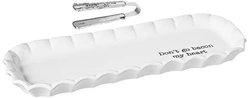 Mud Pie Bacon Serving Tray Set, White, 12" X 4.5"