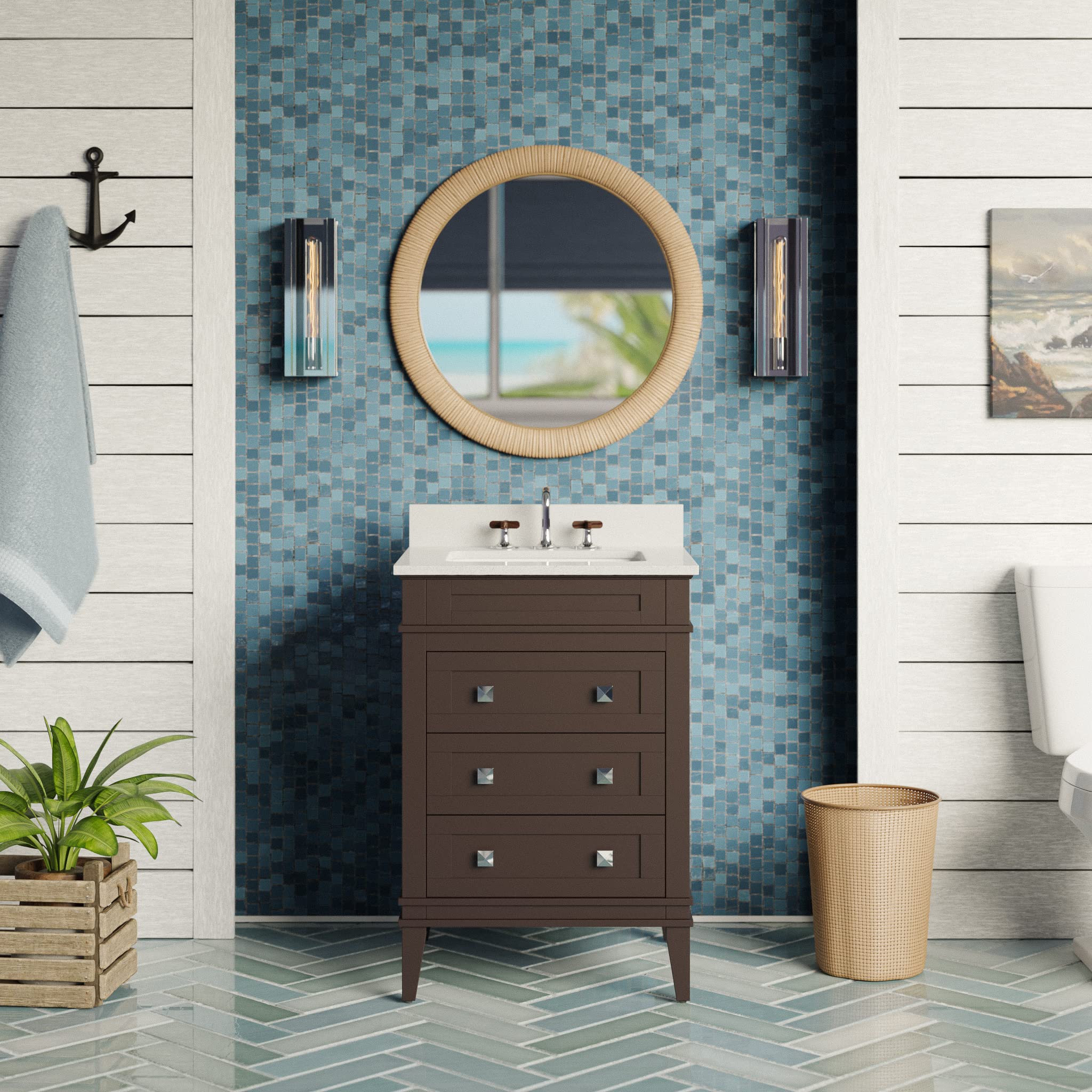 Eleanor 24-inch Bathroom Vanity (Quartz/Chocolate): Includes Chocolate Cabinet with Stunning Quartz Countertop and White Ceramic Sink