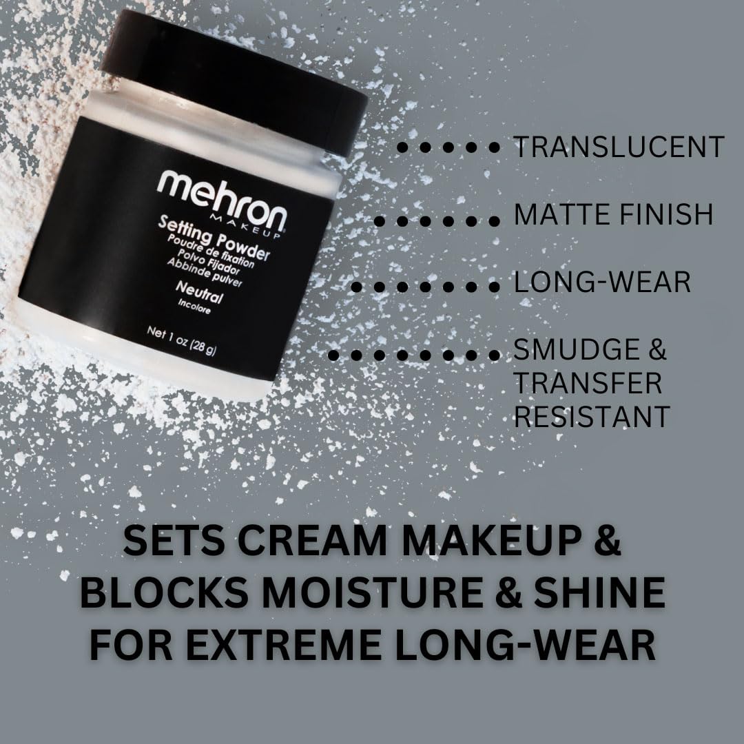 Mehron Makeup Setting Powder | Loose Powder Makeup | Loose Setting Powder Makeup Perfect for Halloween 1 oz (28 g) (Neutral)