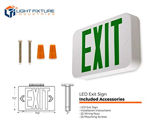 LFI Lights | Green Exit Sign | All LED | White Thermoplastic Housing | Hardwired with Battery Backup | Optional Double Face and Knock Out Arrows Included | UL Listed | (1 Pack) | LEDJR-G