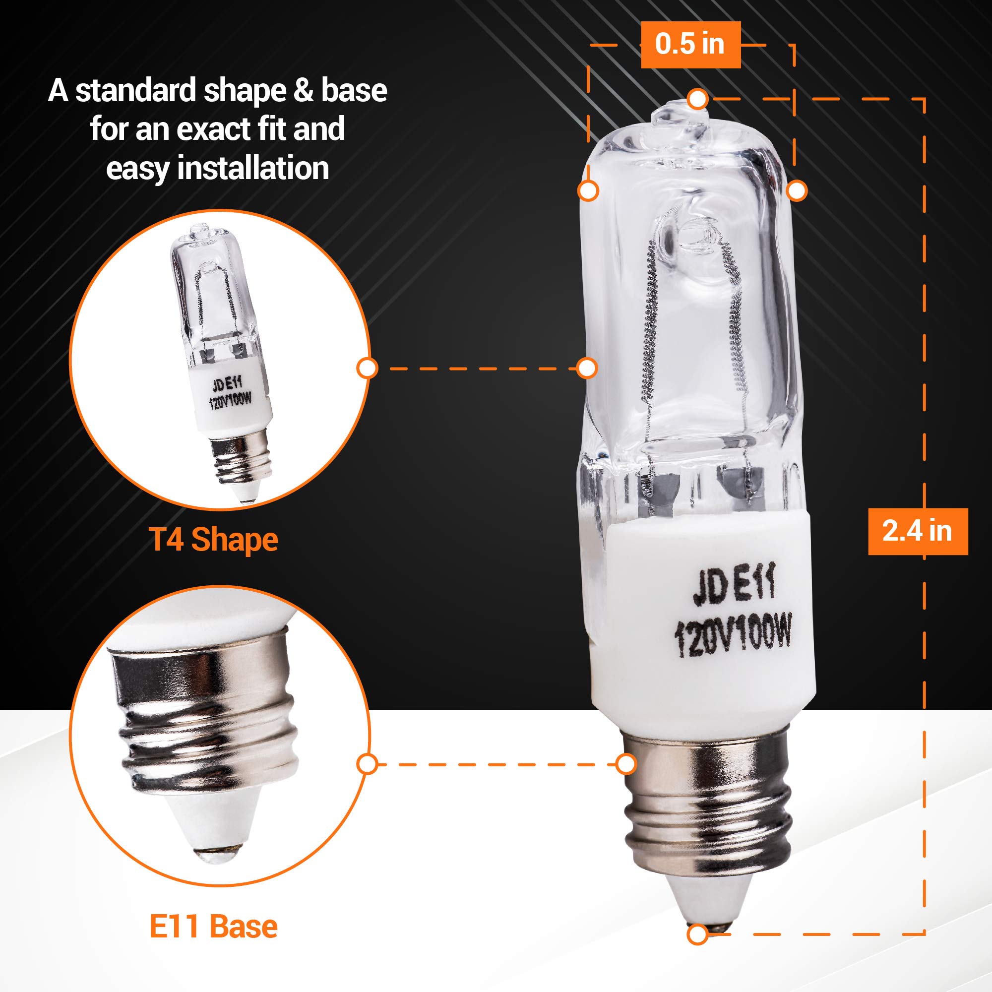 BlueStars Premium JDE11 120V 100W Light Bulbs E11 T4 Halogen 1600lm 2800K Dimmable Warm White Base T4 Mini Candelabra - Pack of 3
