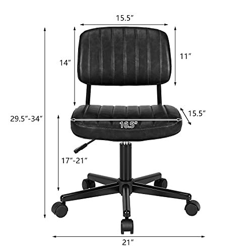 Giantex Leather Office Chair, Armless Low-Back Computer Desk Chair, Retro Swivel Rolling Task Chair Height Adjustable PU Leisure Office Chair for Kids Teens Adults (Black)
