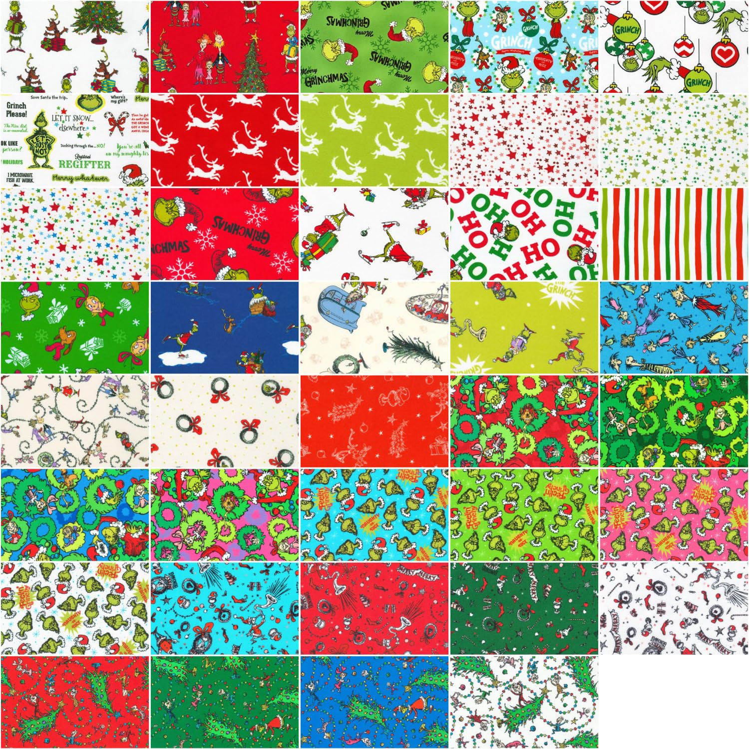 Dr. Seuss How The Grinch Stole Christmas Grinchmas 42 10-inch Squares Layer Cake Kaufman TEN-1329-42, Assorted