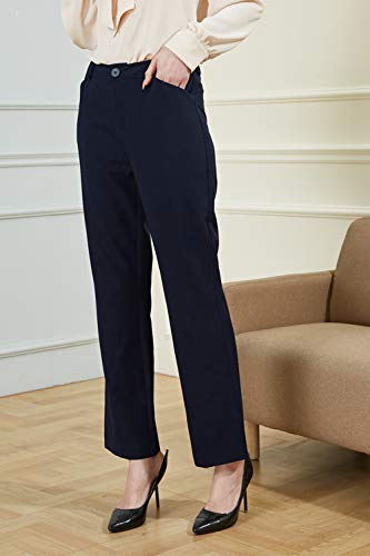 FHMLS Women's Fit Straight Leg Suit Pant,Ease into Comfort Bootcut Pant with Elastic Band, Office Business Casual Work Pants with Pockets (Navy, XXL)