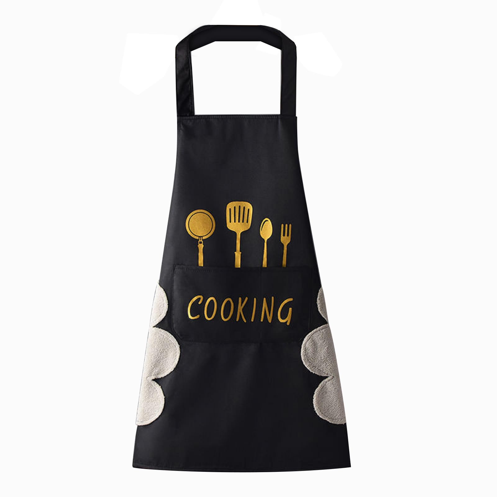 DILLMAN Women Kitchen Apron with Hand Wipe Pockets,Big Pocket,Hand-wiping, Waterproof for Cooking Baking (BLACK)