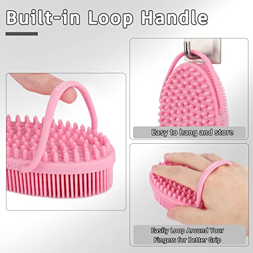 FREATECH 2-Pack Silicone Body Brush - Built-in Loop Handle, Dual-sided Bath Shower Brush Body Scrubber Exfoliator for Deep Cleansing and Massage, Easy to Hold and Hang,Hygiene and Long-lasting
