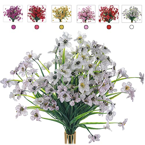LXAFGP 8 Bundles White Artificial Flowers Outdoor Silk Flower UV Resistant Plants Fake Flower Greenery Faux Plastic Plants for Outdoor Indoor Home Window Garden Wedding Pot Hanging Plants Décor