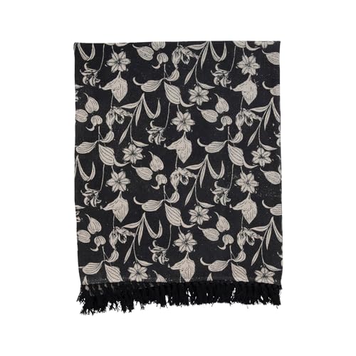 Creative Co-Op Recycled Cotton Printed Throw with Floral Pattern and Fringe