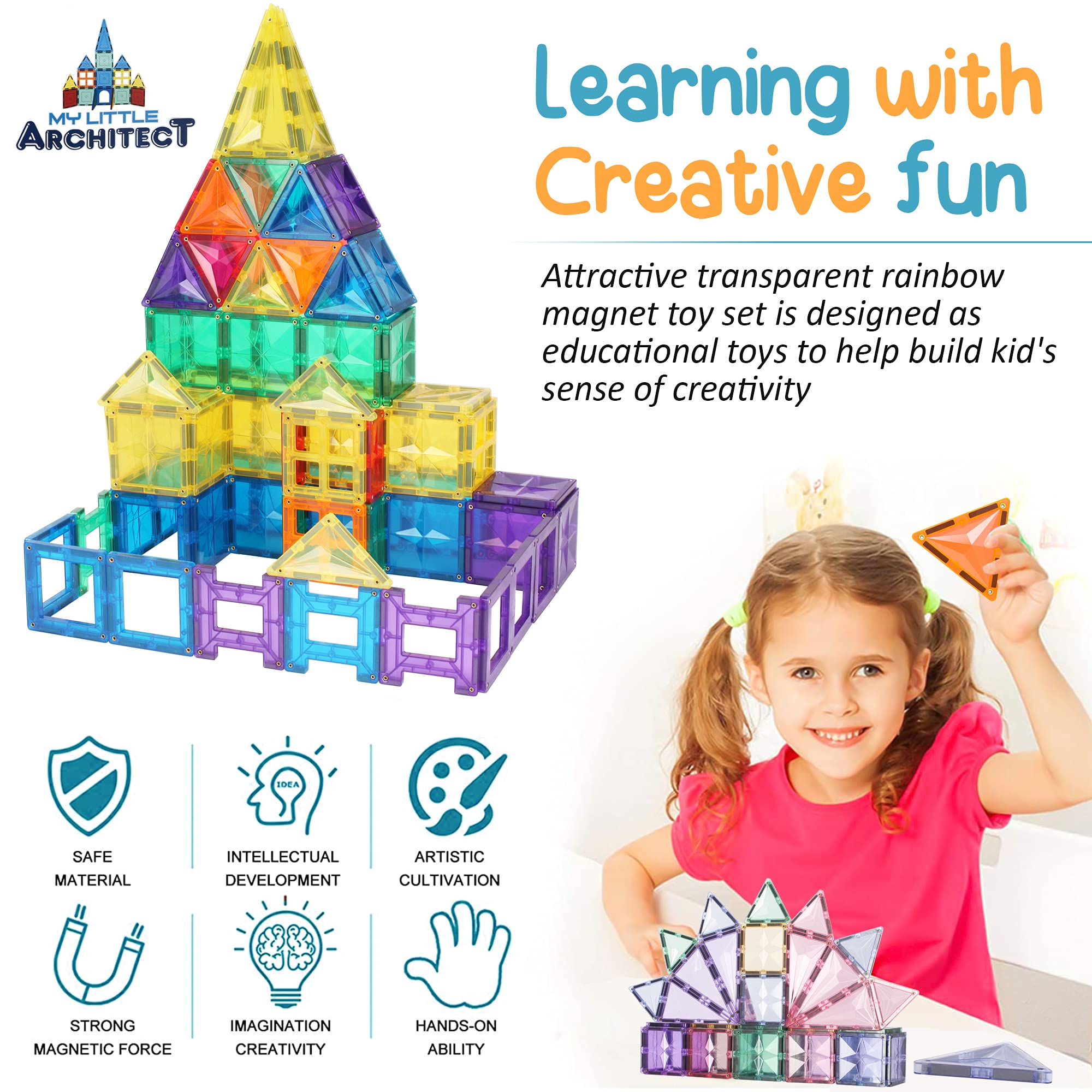 Magnetic Tiles with star shape for Kids, Educational 3D Magnet Building Blocks Set, STEM Preschool Toys for Children Creative Toy Magnets in Various Tile Shapes, Inspirational Learning Best Gift 3-8