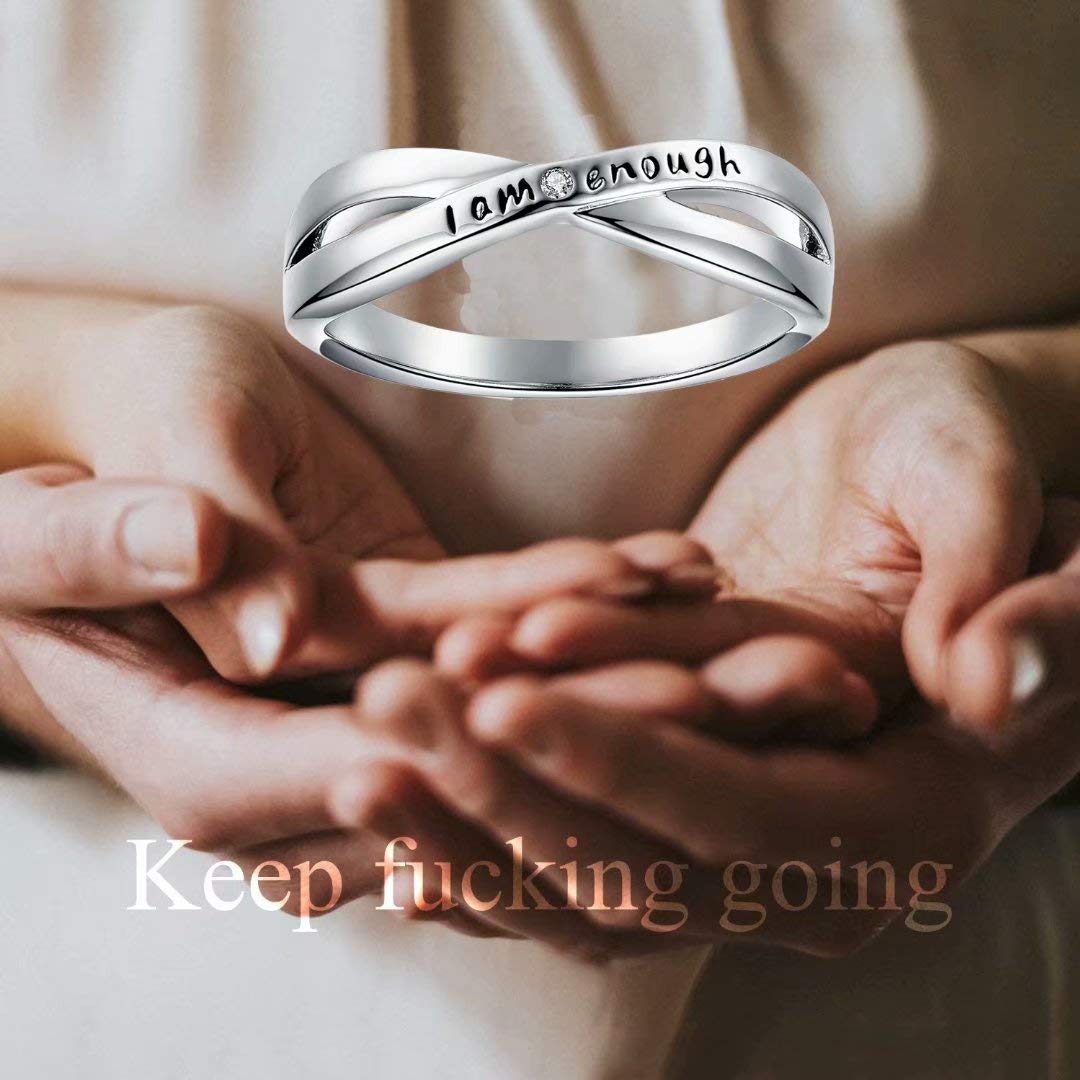 BAOWING I am Enough Rings Stainless Steel CZ Inspirational Ring Size 7