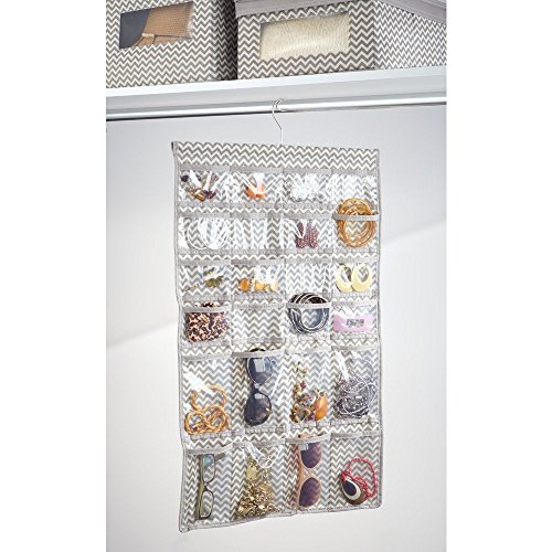 InterDesign Chevron Fabric Hanging Jewelry Organizer β 48 Pocket Accessory Storage Hanger for Closets or Doors, Taupe/Natural