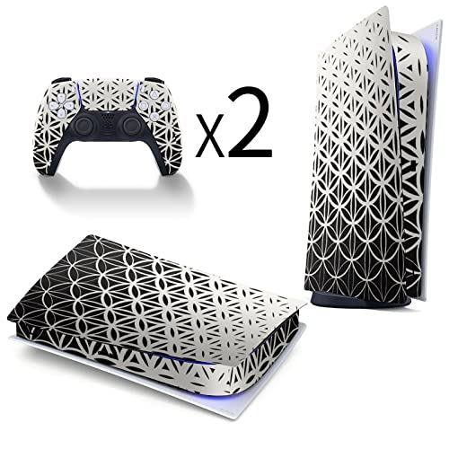 Black and White Gradient Flower Full Protective Skin Cover Design Wrap Decal Sticker Compatible with PS5 Digital Edition Console and Controller