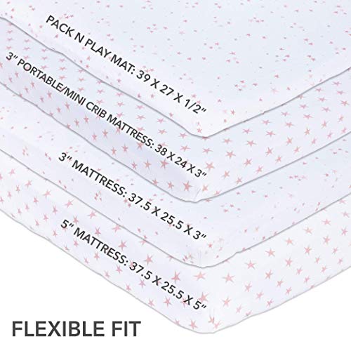Pack n Play Playard Sheet - Mini Crib Sheet 100% Jersey Cotton 2 Pack for Baby Girl-Dusty Rose and Mauve Pink Stars