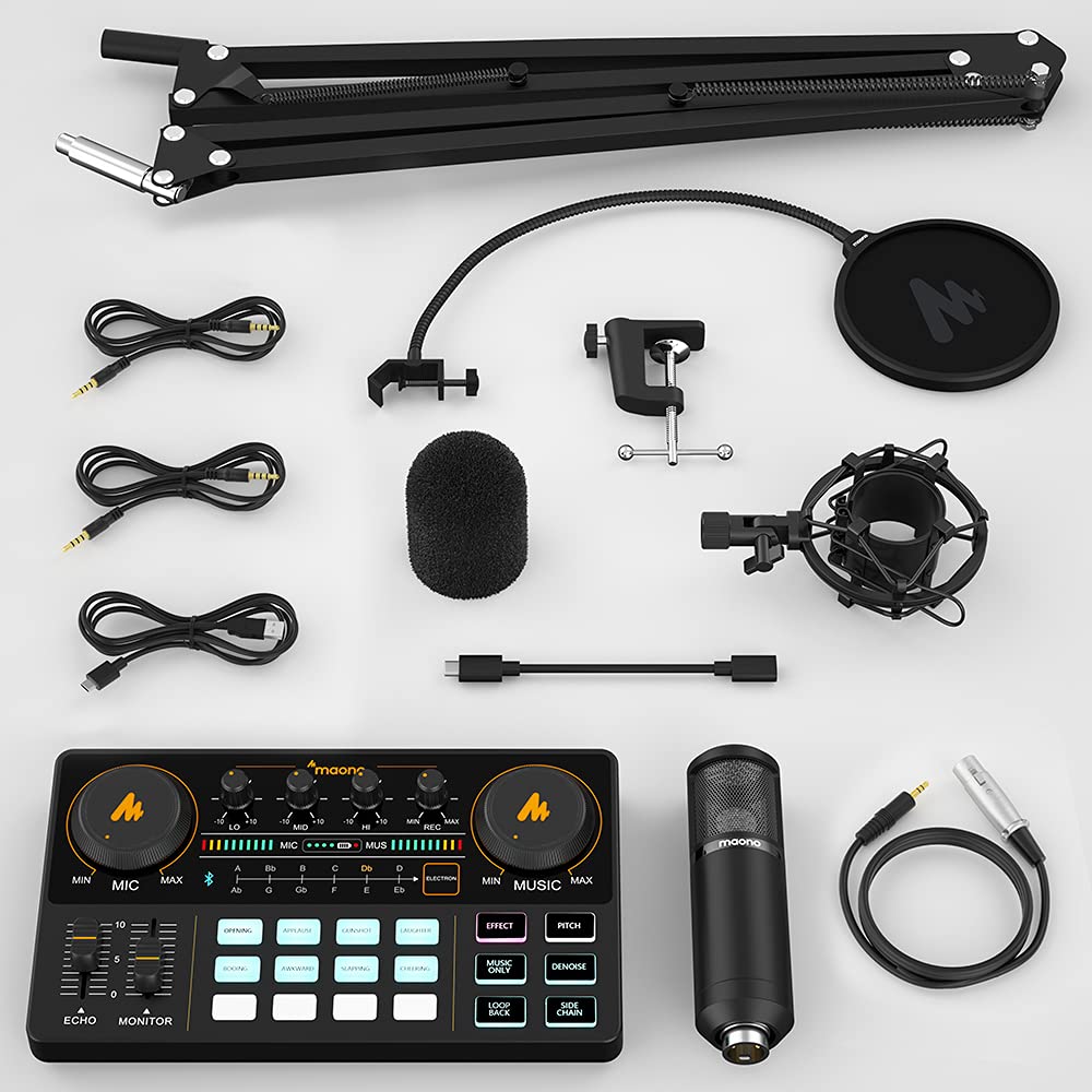 MAONO Podcast Equipment Bundle Audio mixer All-in-One Podcast Production Studio with 3.5mm Microphone for Live Streaming, Podcast Recording, PC, Smartphone, DJ MaonoCaster Lite (AU-AM200-S6 Black)