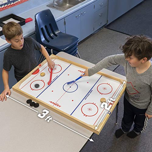 GoSports Ice Pucky Wooden Tabletop Hockey Game for Kids & Adults - Includes 1 game board, 2 Hockey Sticks & 3 Pucks