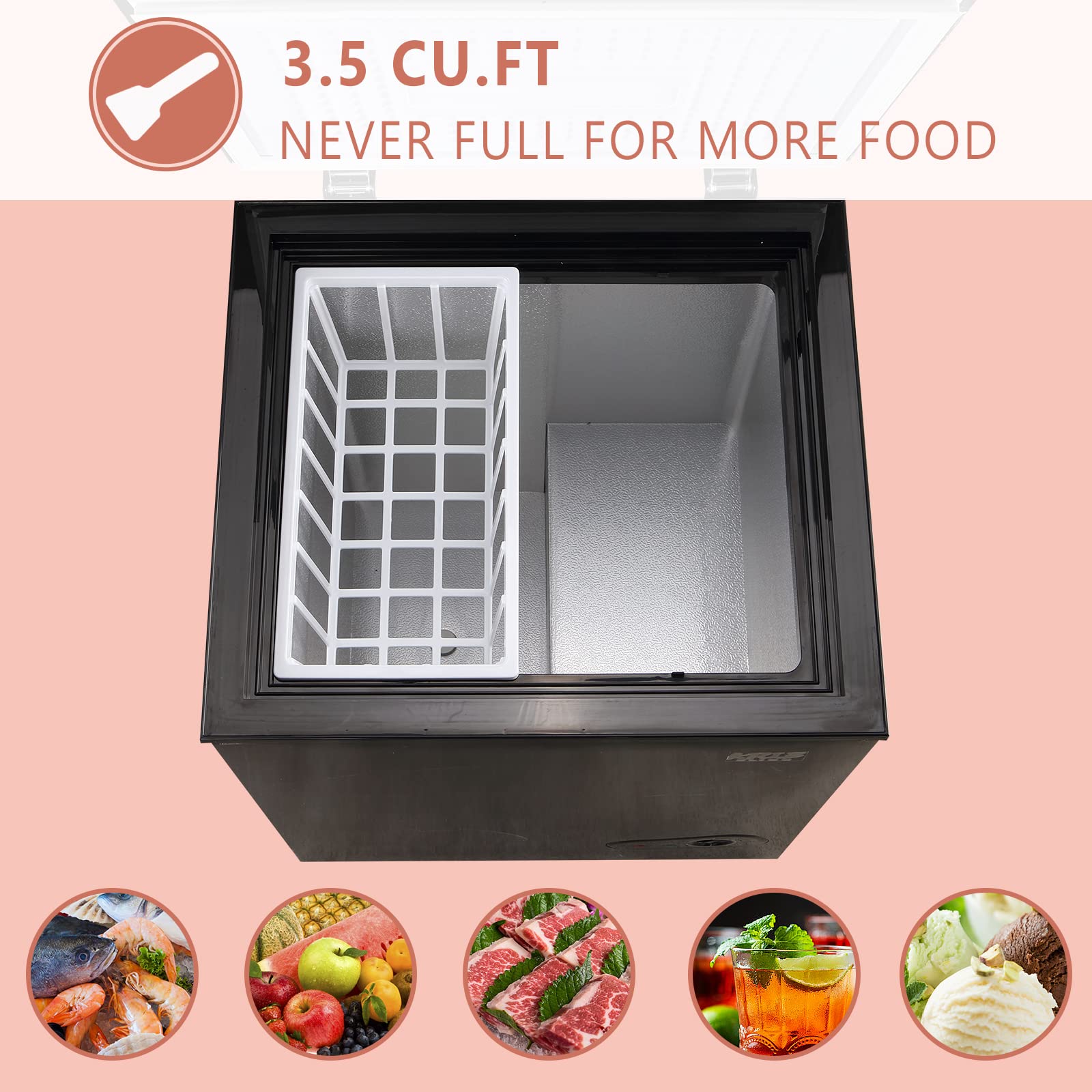 KRIB BLING Compact Chest Freezer with Removable Basket, 7.0 Cu.ft Top Door Open Freestanding Deep Freezer with 7 Gears Temperature Adjustment, Ideal for Home, Kitchen & Office, Black