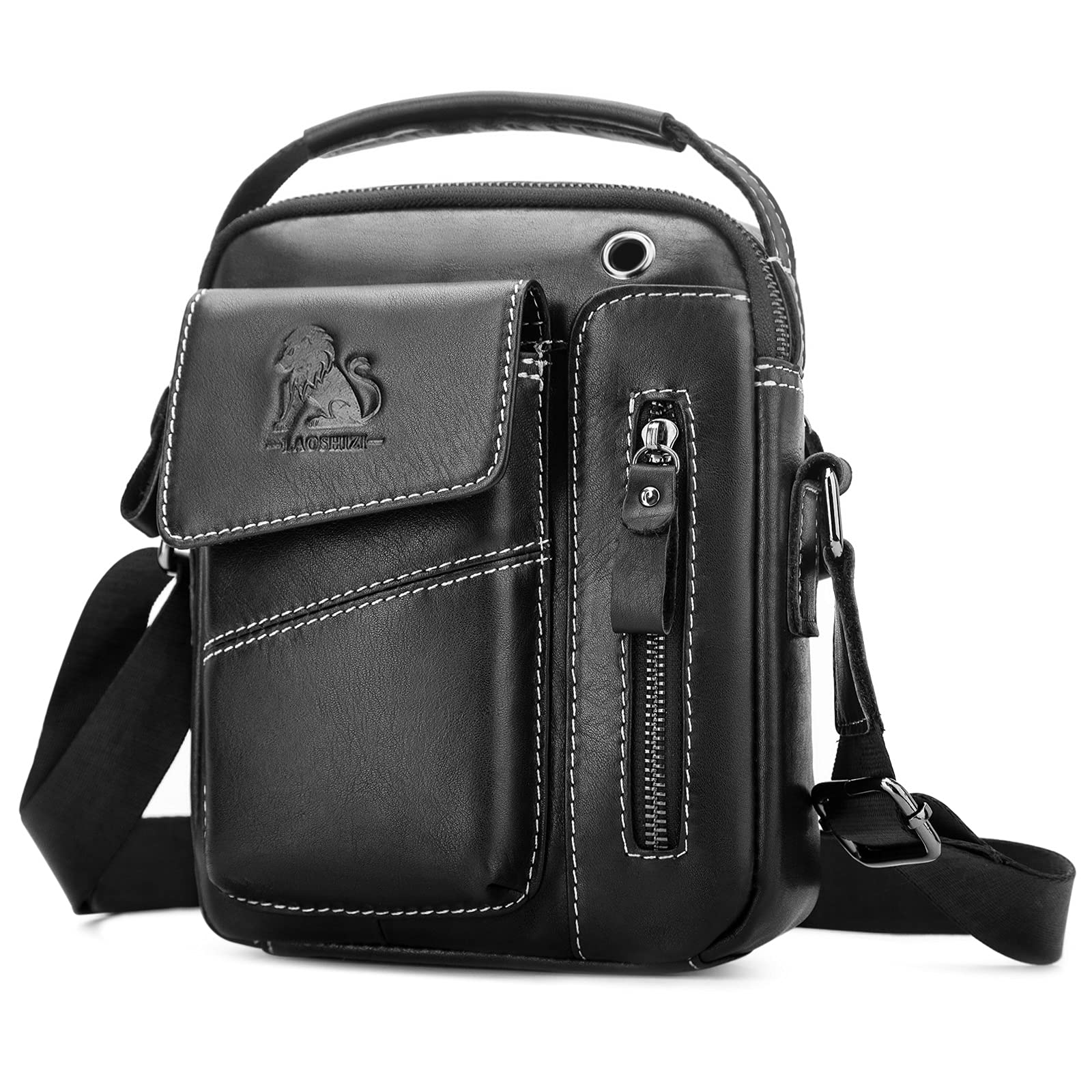 BAIGIO Men's Genuine Leather Shoulder Bag CrossBody for Men Messenger Briefcase Handbag Satchel Bag Leather Purse