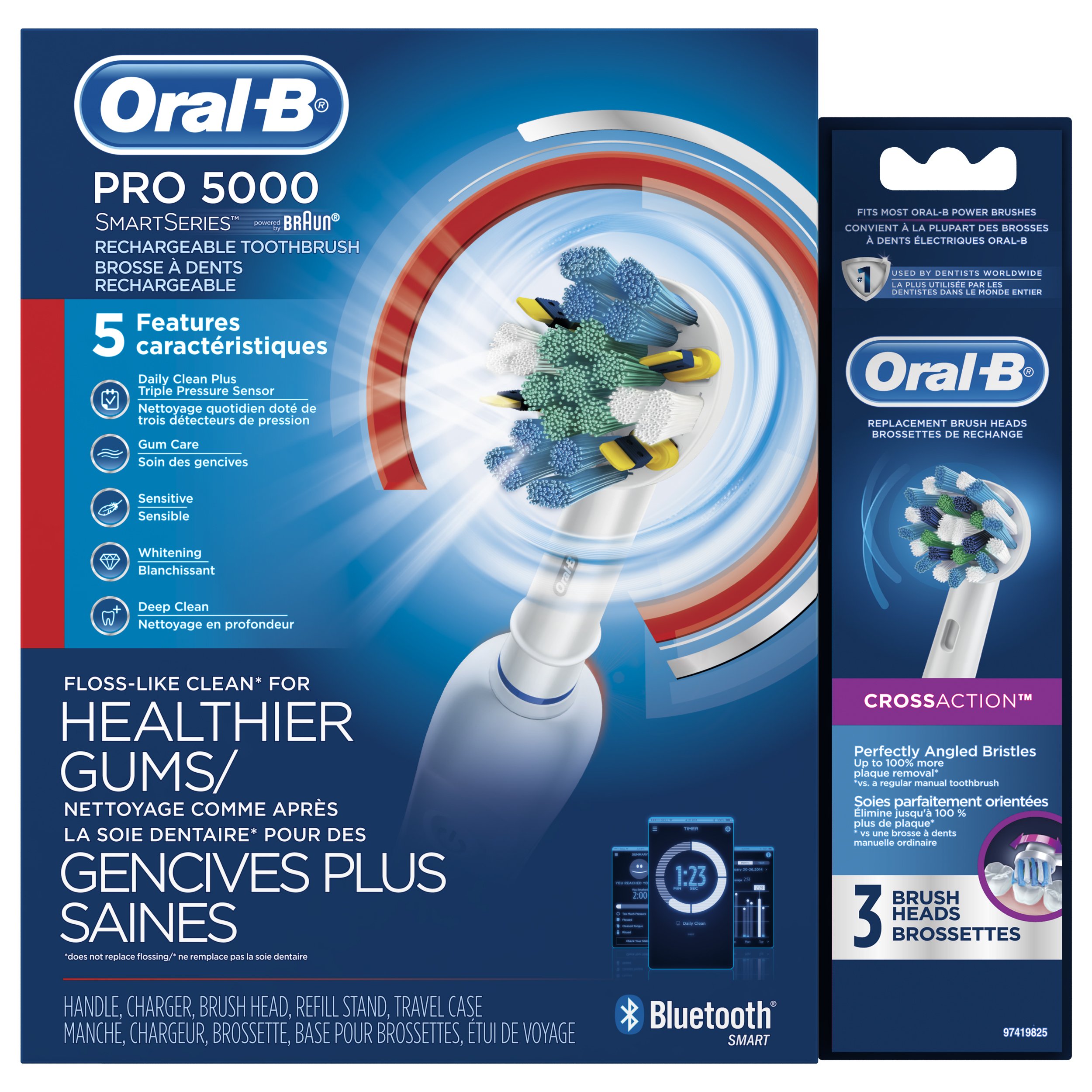 Oral-B Pro 5000 Electric Toothbrush Bundle with Cross Action Replacement Brush Head