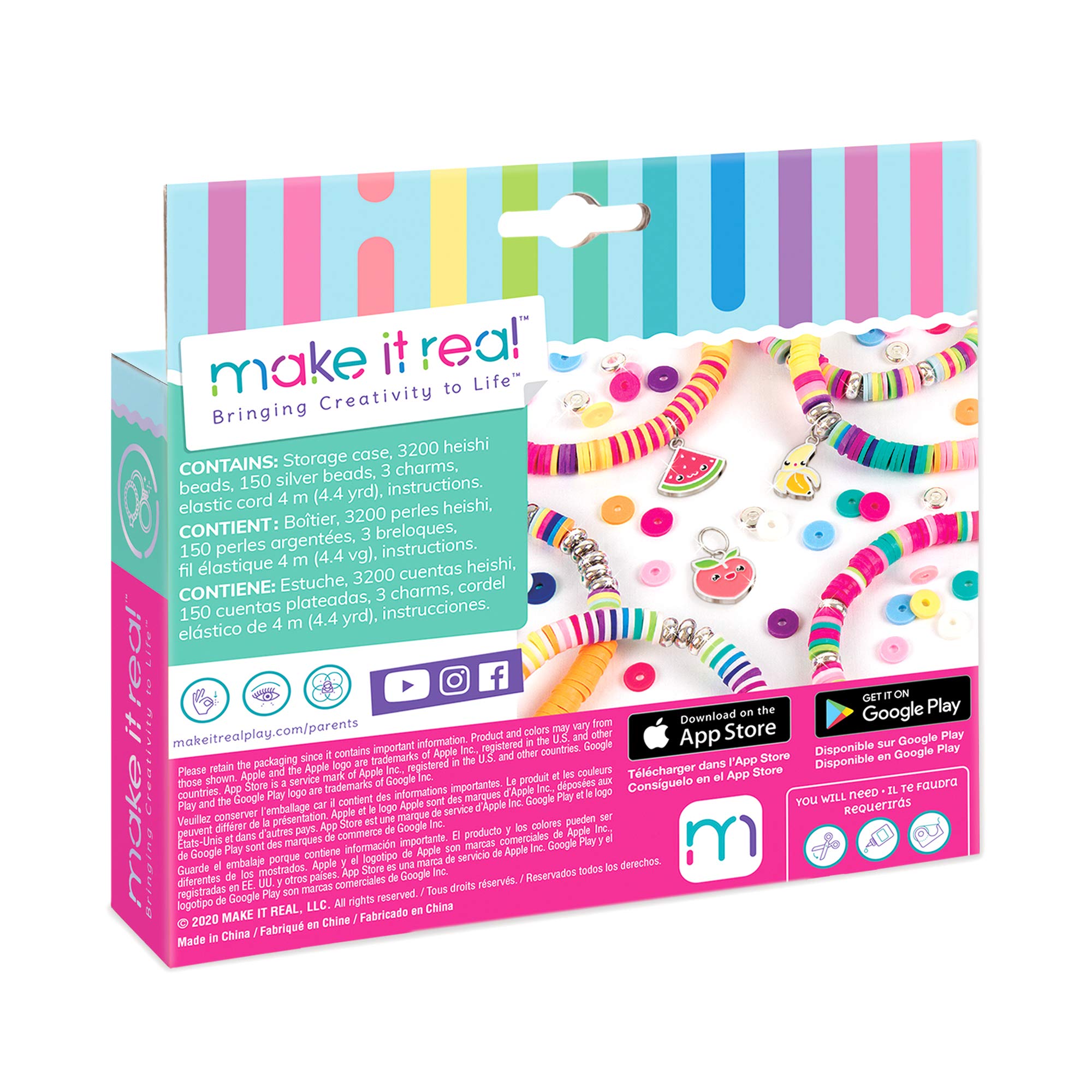 Make It Real - Heishi Beads with Storage Case - Jewelry & Charm Bracelet Making Kit with Storage Case - Friendship Bracelet Set with Beads, Charms & Thread - Arts & Crafts Bead Kit for Girls