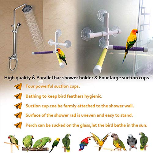Hamiledyi Parakeet Bath Perch,Shower Perch,Parakeets Bird Bath Standing Platform,Suction Cup Window Basking,Bird Play Stand for Parrots Sunlight Toy Suitable for Parakeet,Cockatiel,Budgies,Cockatoo
