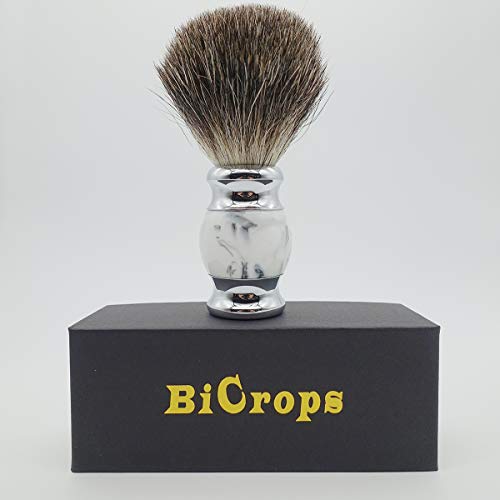 Bicrops Badger Hair Shaving Brush For Gentleman Wet Shave, Smooth Resin Best Gift For Men (Marble Teaxture)