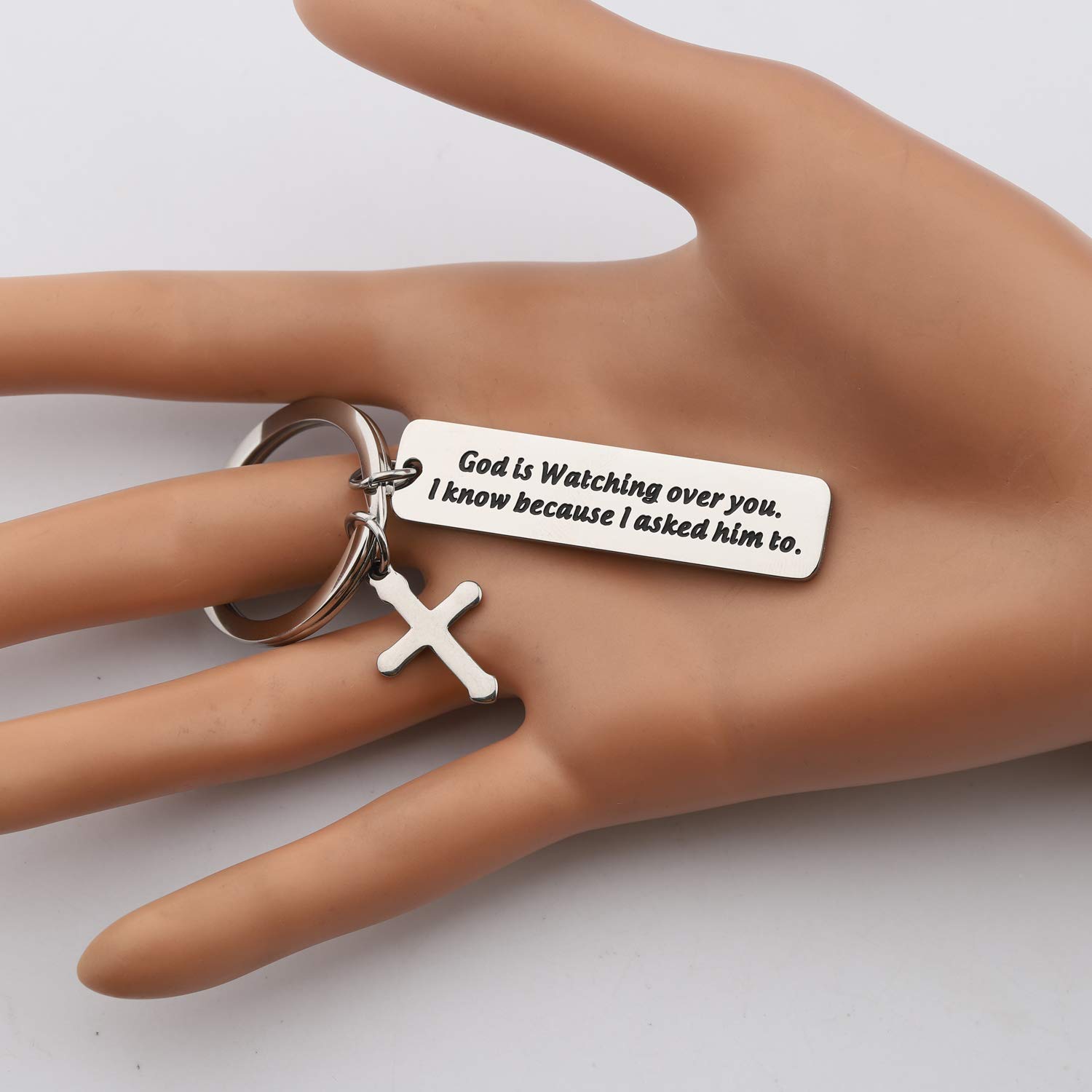 BAUNA Baptism Goddaughter Godson Gift God is Watching Over You I Know Because I Asked Him to Keychain (Keychain)