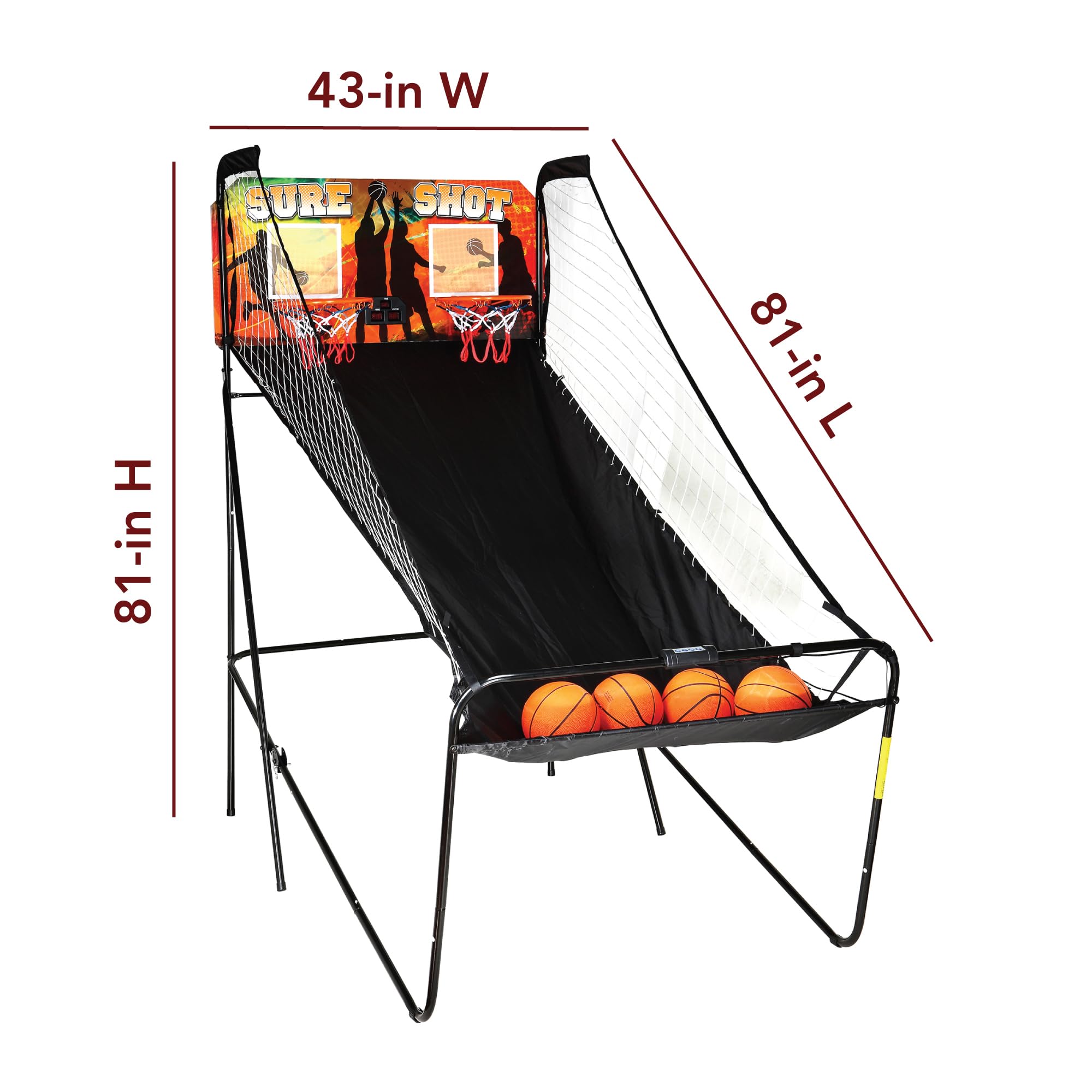 Hathaway Sure Shot 81-in Dual Basketball Arcade Game for Room - with LED Scoring, Foldable Indoor Basketball Game Design, Steel Frame, 8 Game Modes, 4 Balls, Pump & Dual Hoops - Orange/Black Finish