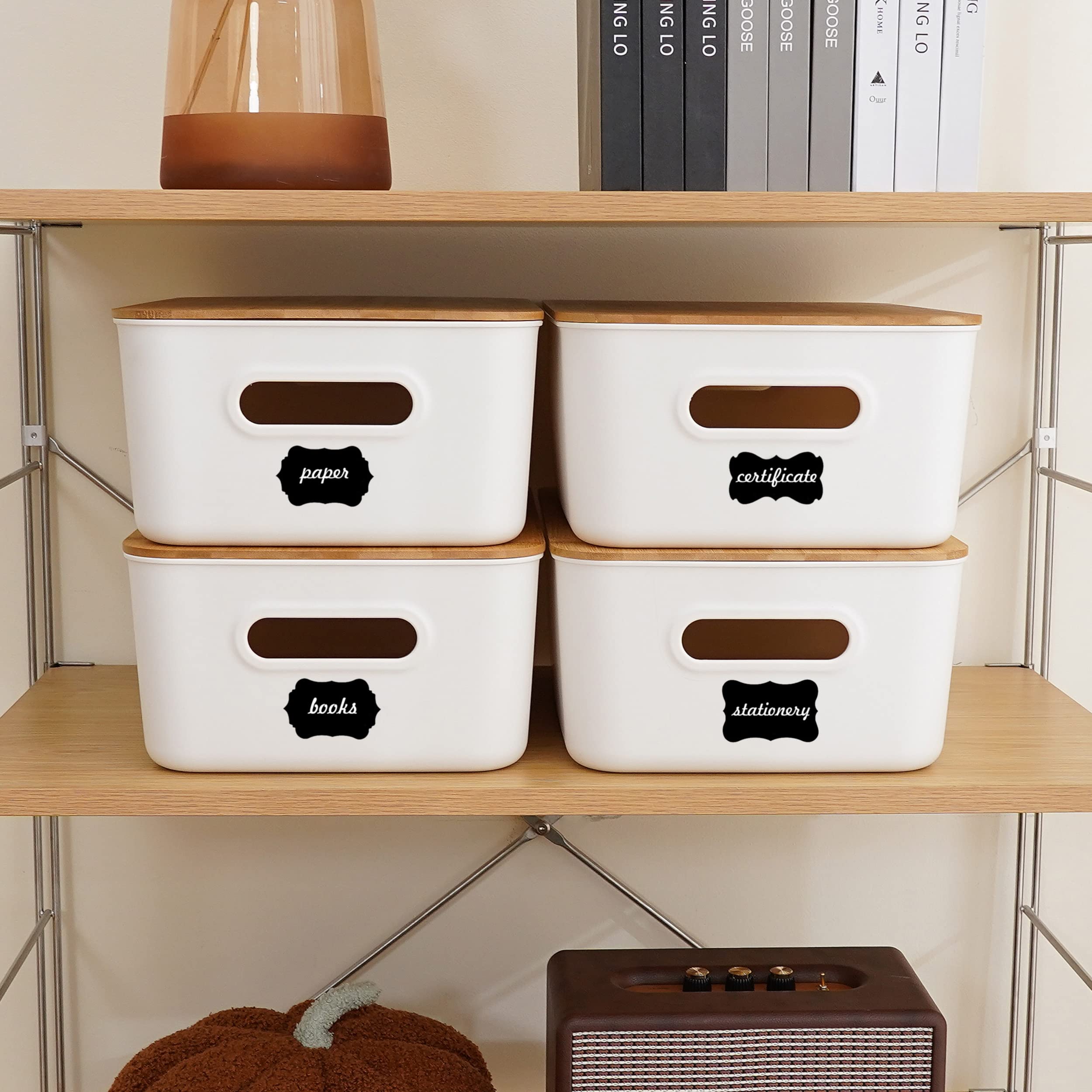 Citylife 2 PCS Storage Bins with Bamboo Lids Plastic Storage Containers for Organizing Stackable Storage Box with Handle, 15.16 x 10.79 x 5.83 inch