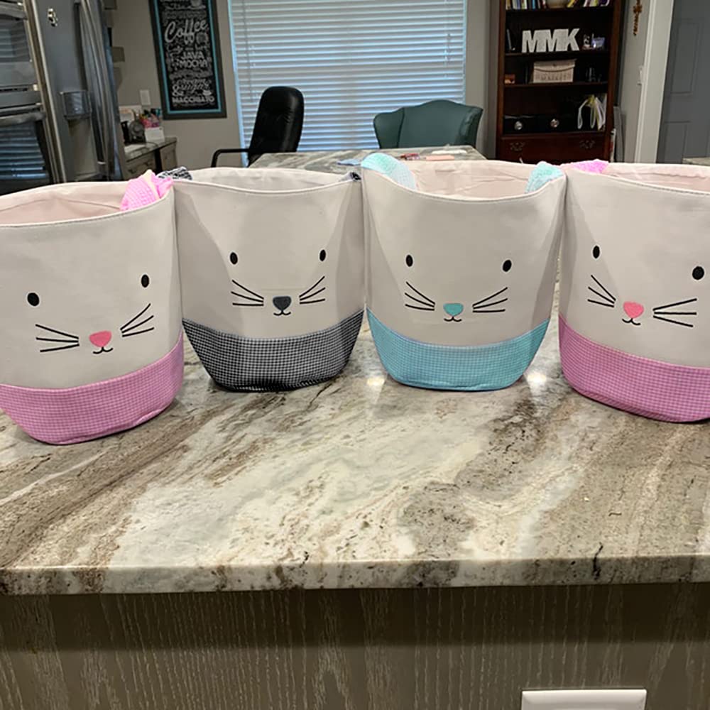 Easter Bunny Basket Egg Bags for Kids,Canvas Cotton Personalized Candy Egg Basket Rabbit Print Buckets Gifts Bags for Easter