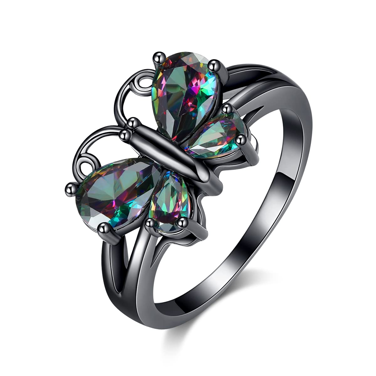 Black Gold Ring for Women Witch Ring Butterfly Ring with Rainbow Diamond Gothic Engagement Wedding Ring (6)