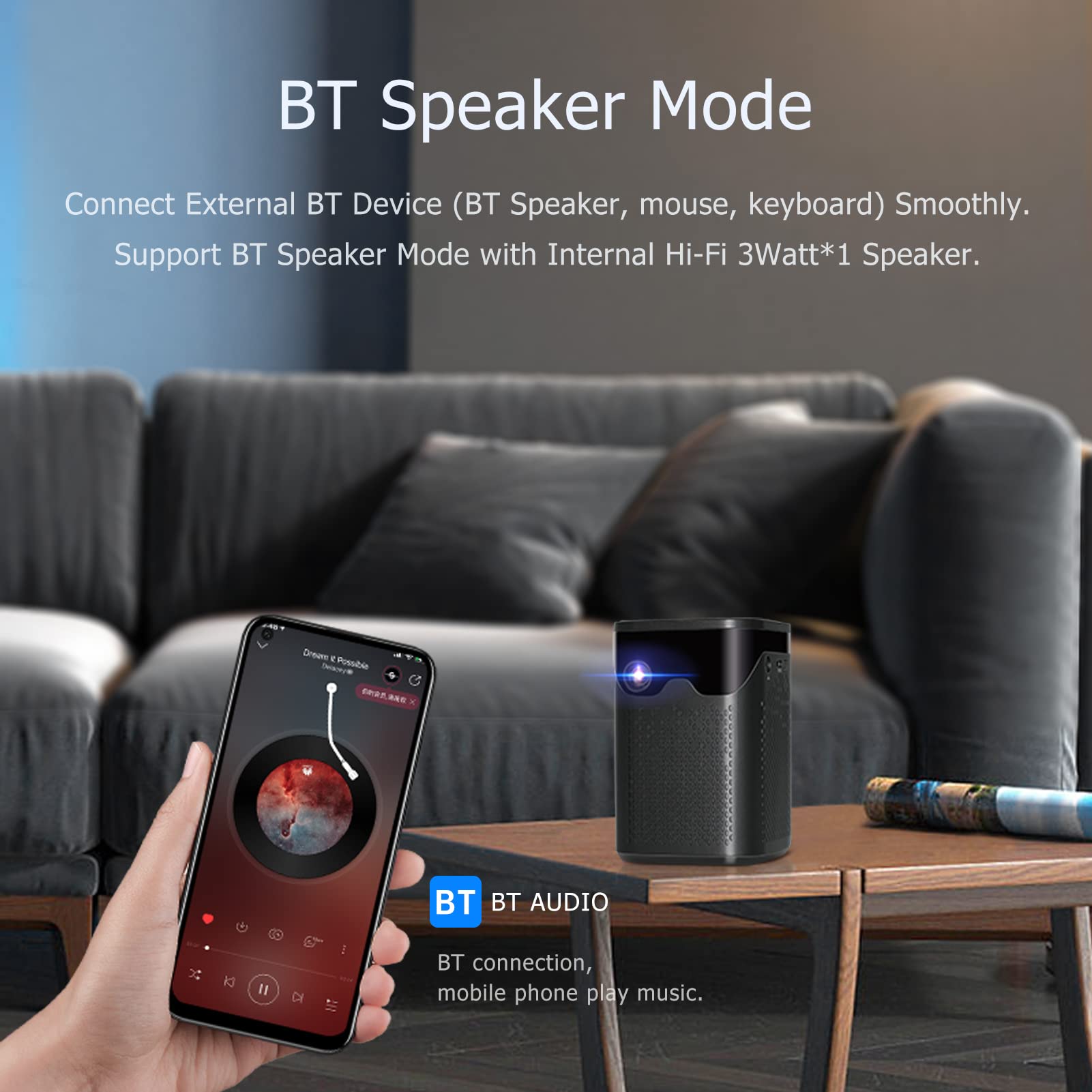 BISOFICE 3-IN-1 Mini Projector with WiFi and Bluetooth, 4K 1080P 150 ANSI Lumen DLP Android TV 9.0 Smart Portable Projectors, 3W Speaker, Auto-Vertical Keystone for Home, Outdoor with Remote Control