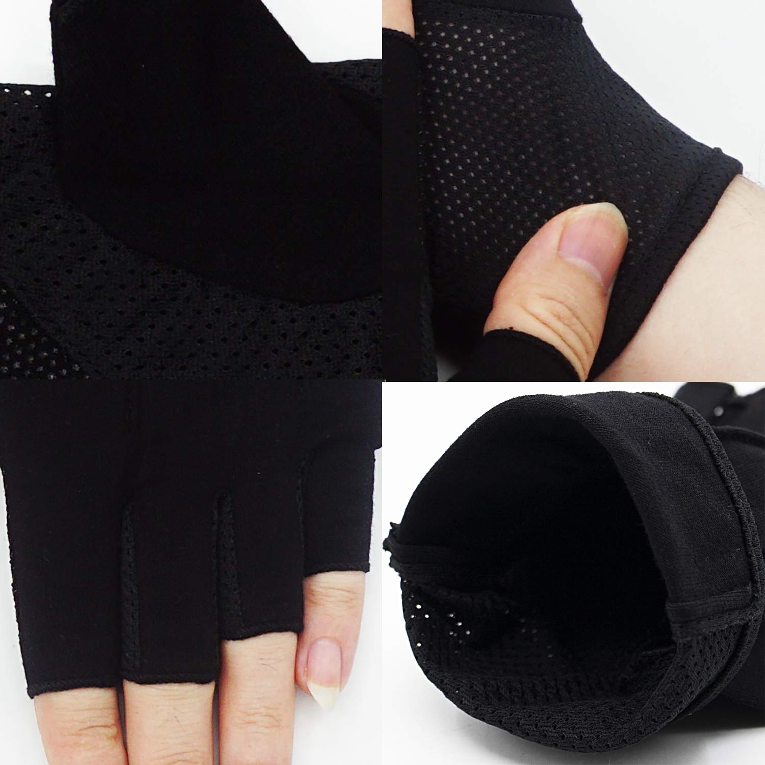 Bienvenu Mens Summer UV Protection Half Finger Outdoor Hiking Driving Cycling Riding Cotton Sunblock Gloves, Black