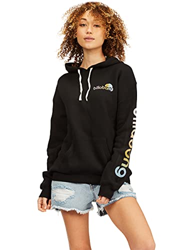 Billabong Women's Graphic Pullover Sweatshirt Fleece Hoodie, Keep It Mellow Black, Large