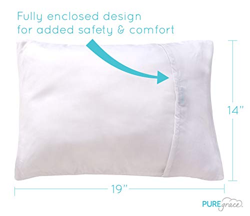 PUREgrace Organic Cotton Toddler Pillow with Pillowcase Natural GOTS Certified - Sensitive Skin Friendly - 100% Eucalyptus Tencel