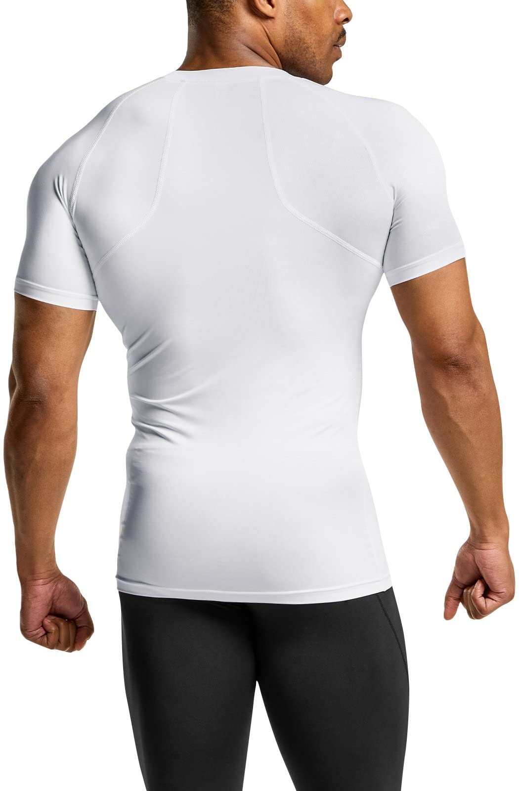 ATHLIO Men's Cool Dry Short Sleeve Compression Shirts, Sports Baselayer T-Shirts Tops, Athletic Workout Shirt, 3pack Tops White/White/White, Medium