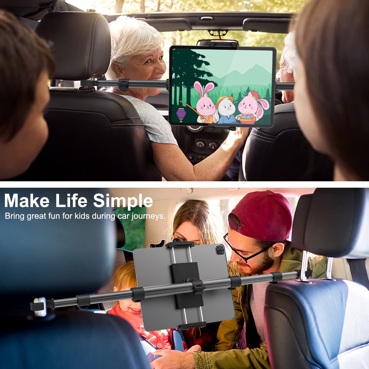 Car Headrest Tablet Mount, 32.67 inch Between Seat iPad Holder, Aozcu Back Seat Stretchable Long Arm Phone Stand, Backseat Mount for kids Fits iPad Pro 12.9 Air Mini, Galaxy Tabs, Switch,4-13" Devices