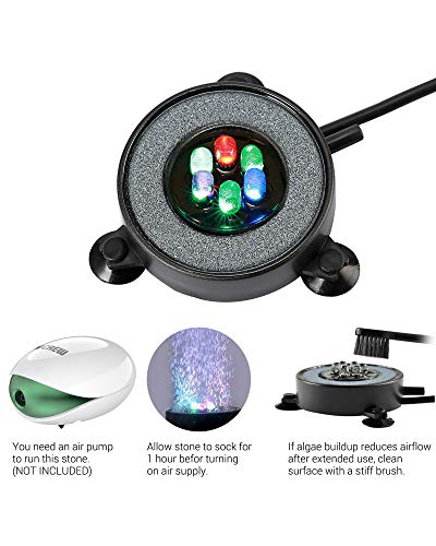 NICREW Multi-Colored LED Aquarium Bubbling Stone Disk, Round Fish Tank Bubbler with Auto Color Changing LEDs