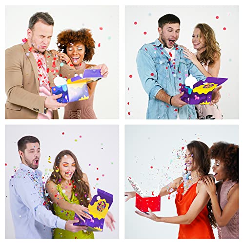 FETTIPOP Gift Box DIY (Premium Purple), Gift Box Exploding Confetti - Happy Birthday, Surprise Prank Box Pop Up 7.2x5.5x4.3 in.