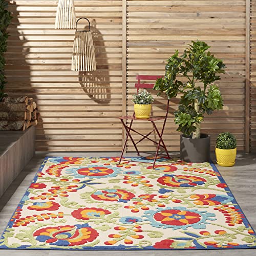 Nourison Aloha Indoor/Outdoor Multicolor 5'3" x 7'5" Area Rug, Tropical, Botanical, Easy -Cleaning, Non Shedding, Bed Room, Living Room, Dining Room, Deck, Backyard, Patio (5x7)