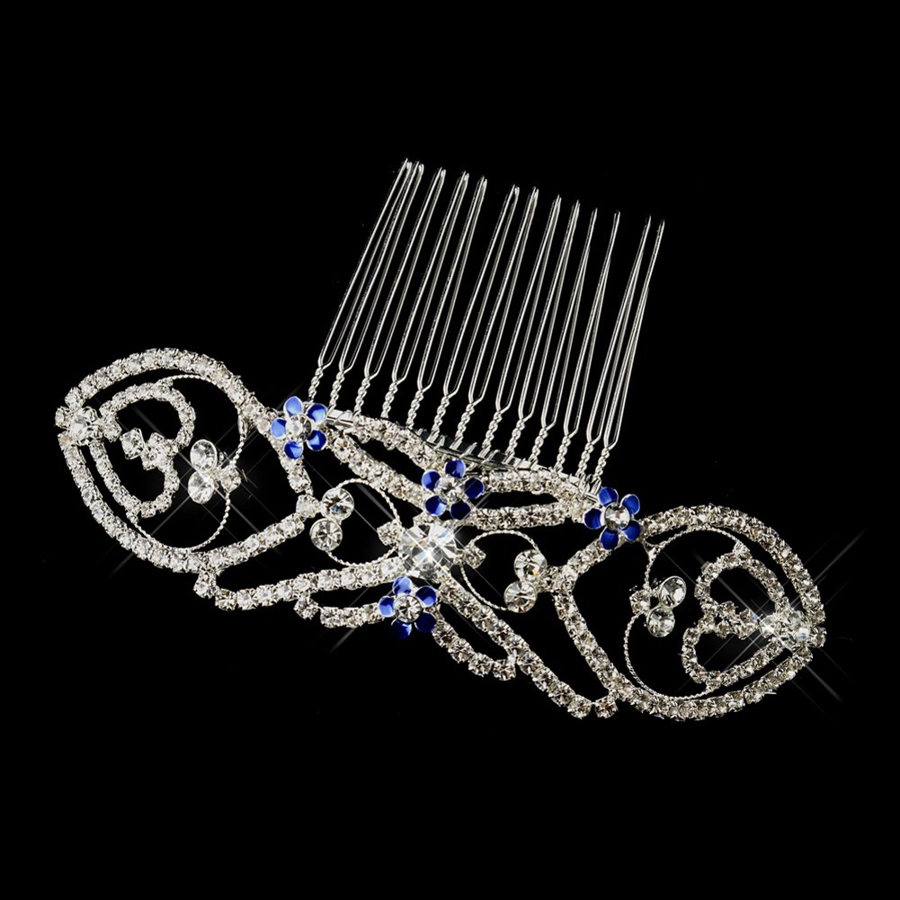 Bella Silver Clear & Blue Rhinestone"Twilight" Comb