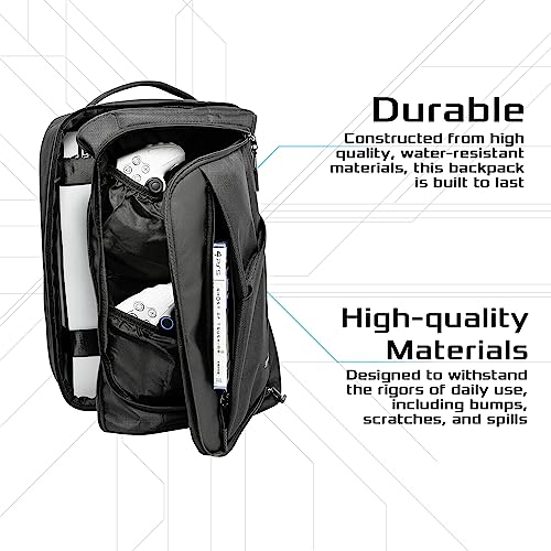 Ezgnuk Game Backpack for PS5 Console, Protective Travel Carrying Case, Large Capacity Storage Bag with Zippered Pocket for PlayStation 5, Laptop, Headphones, Game Discs and Accessories (Black)