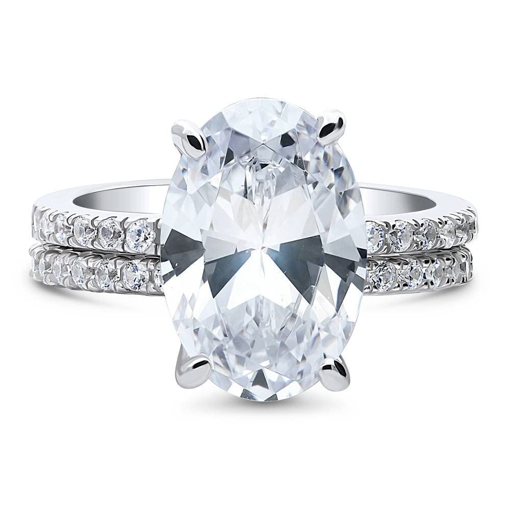BERRICLE Sterling Silver Hidden Halo Wedding Engagement Rings Cubic Zirconia CZ Solitaire Ring Set for Women, Rhodium Plated Size 6