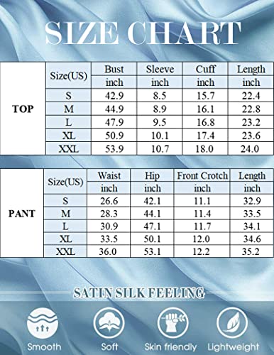 Ekouaer Plus Size Satin Pajamas for Women Two-Piece Nightgown Button Down Short Sleeve Loungewear PJ Set Dark Green