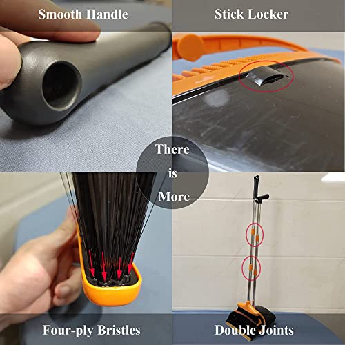 Broom and Dustpan Set-Self Cleaning with Dustpan Teeth Standing Dust Pan Self Cleaning with Dustpan Teeth Standing Dust Pan for Home Kitchen Easy Assembly, Orange